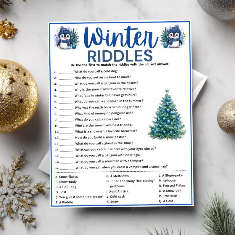 Winter Riddles Game, Holiday Riddle Game, Riddle Me This, Fun Winter ...