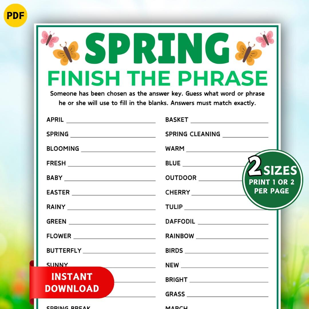 Spring Finish the Phrase Game, Finish My Phrase, Printable Spring Games ...