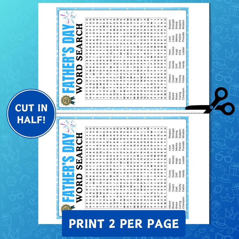 Father's Day Word Search Game, Printable Fathers Day Party Game, Word ...