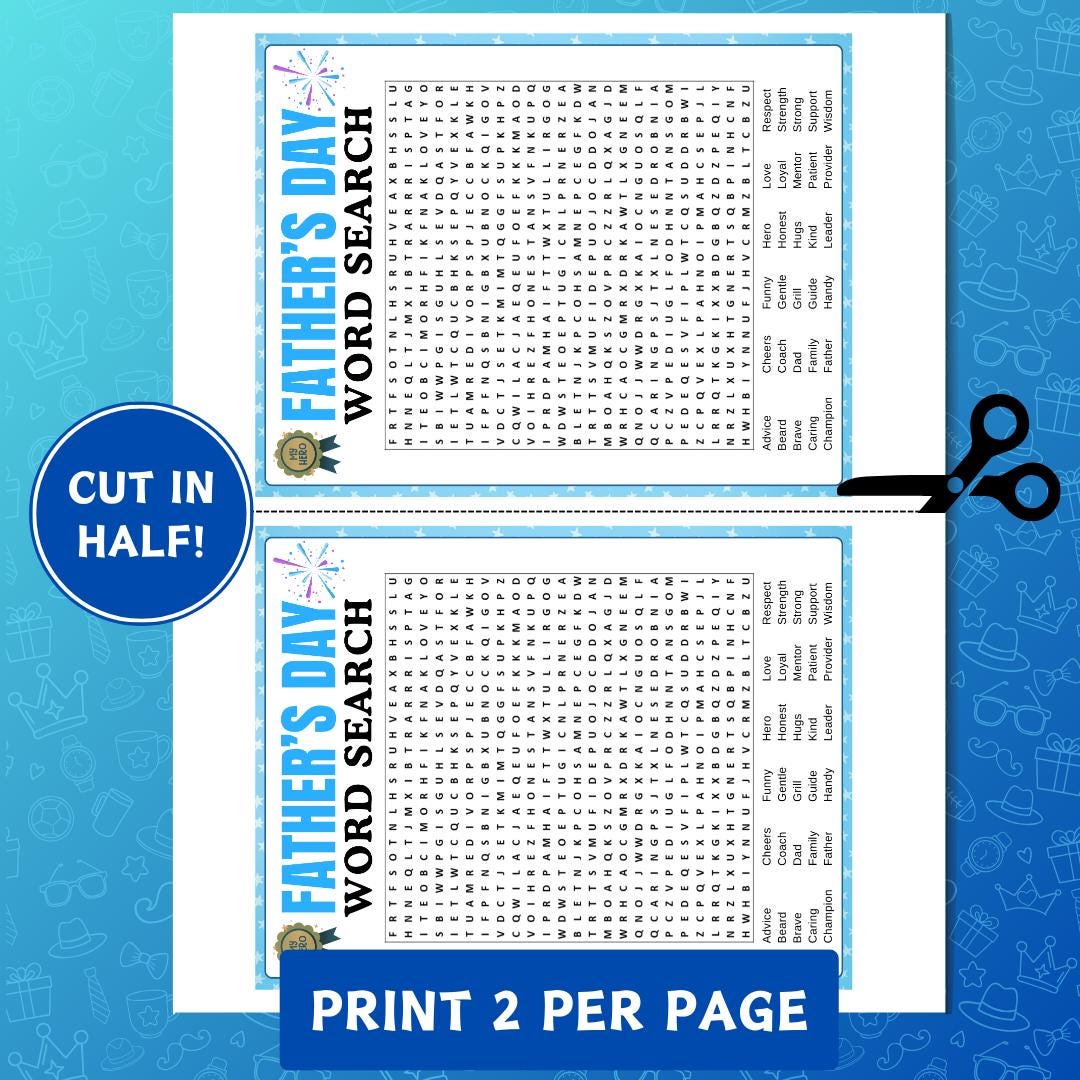 Father's Day Word Search Game, Printable Fathers Day Party Game, Word ...