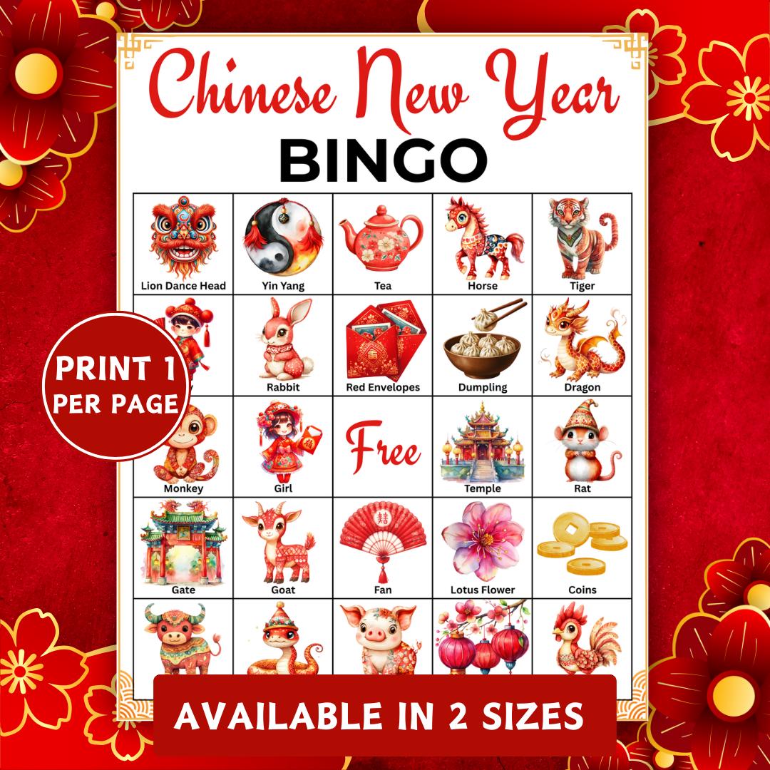 Chinese New Year Bingo, 30 Lunar New Year Bingo Cards, Printable Party ...