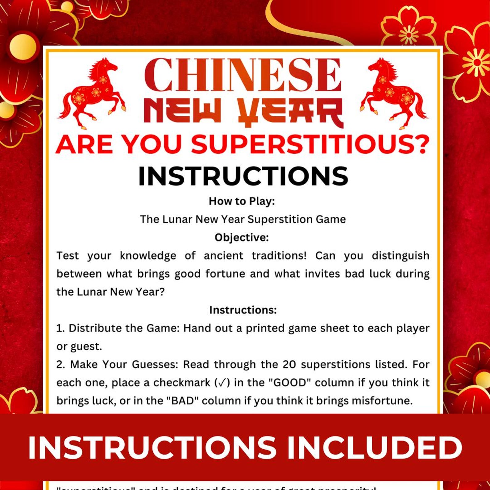 Chinese New Year Superstitions Game, Lunar New Year Printable, Party ...