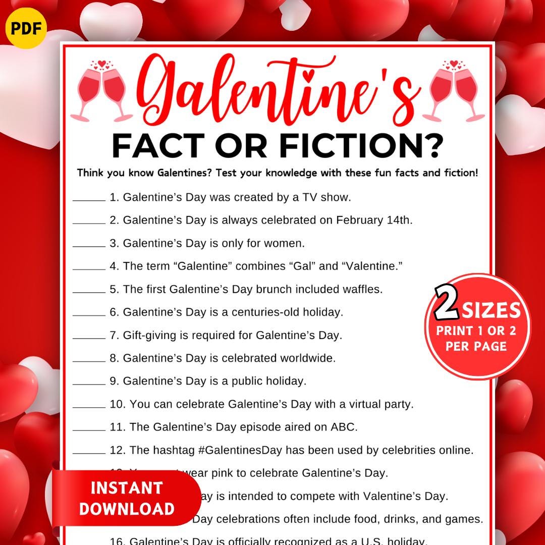Galentine's Day Fact or Fiction Game, Printable Holiday Trivia Party ...