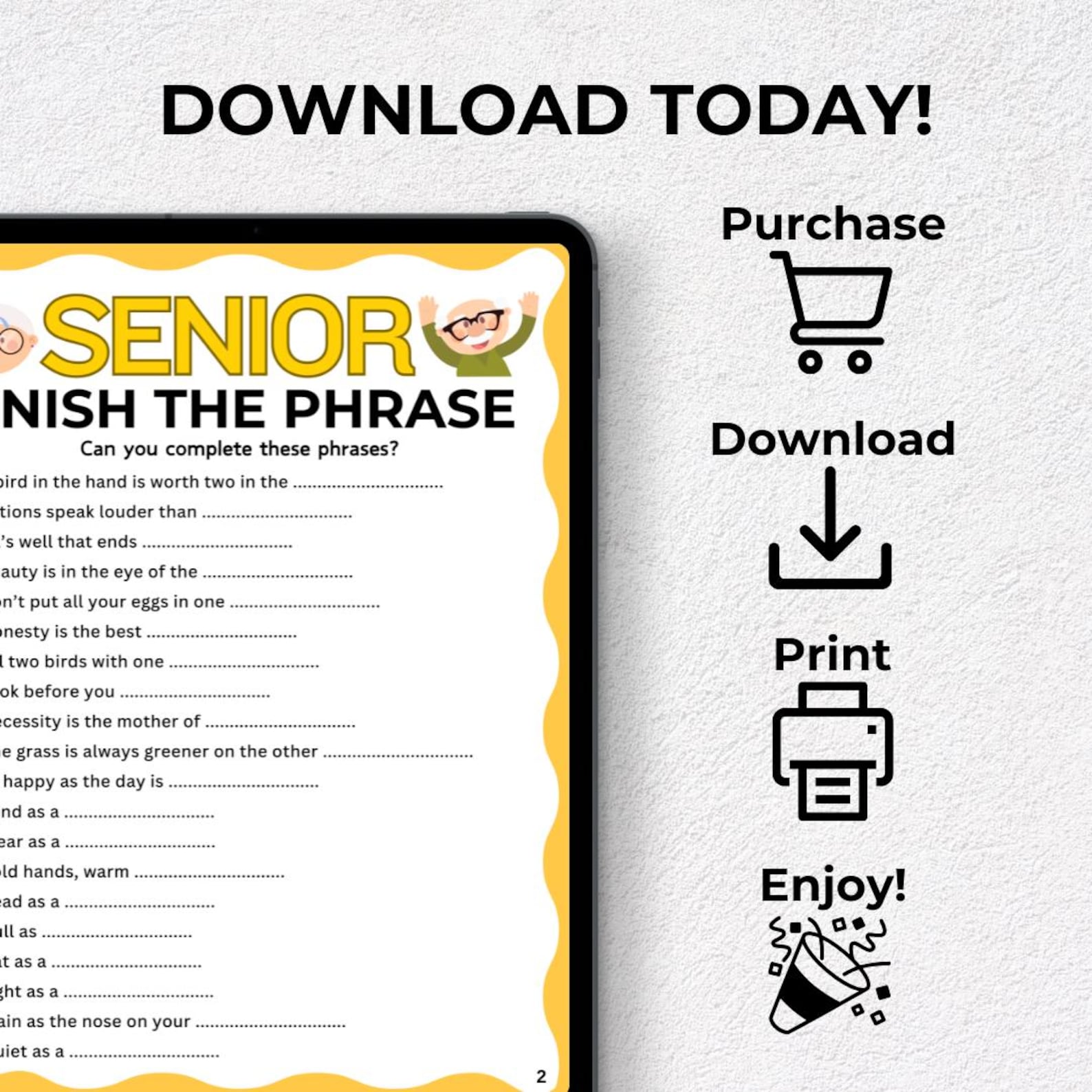 Senior Finish the Phrase Game, Printable Games for Senior Citizens ...