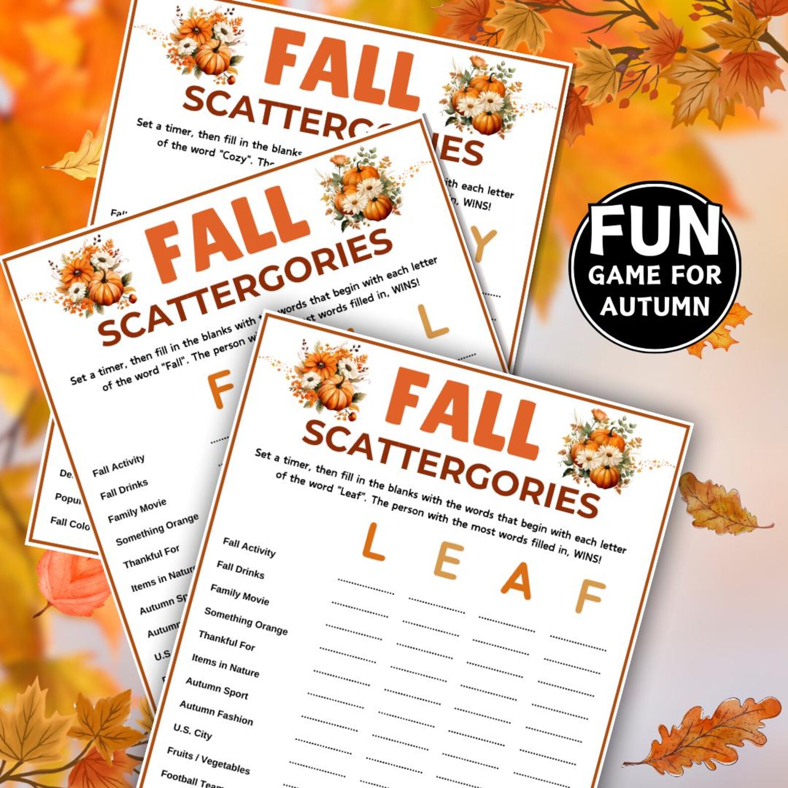 Fall Scattergories Games Bundle, Fall Party Games, Group Activity Ideas ...