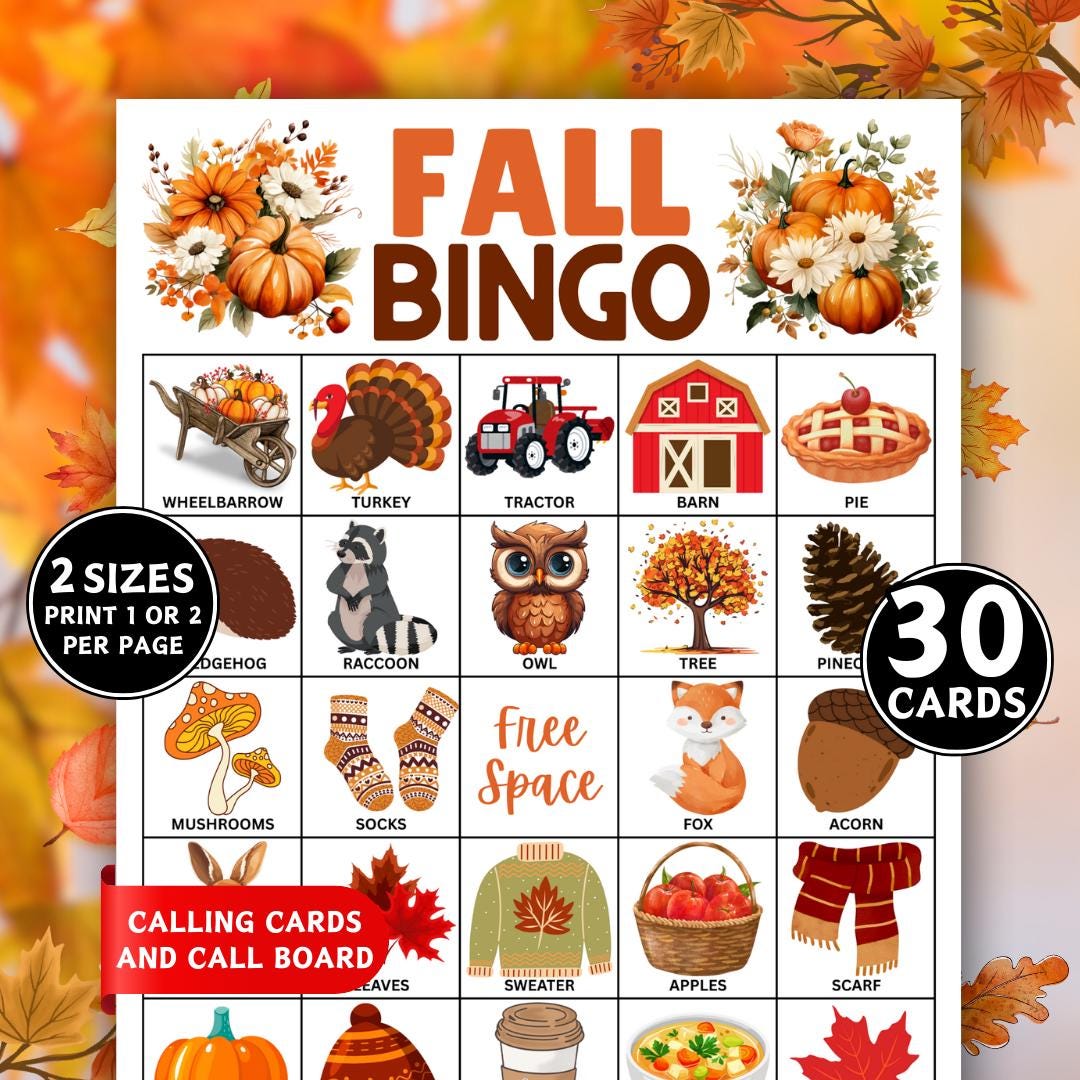 30 Fall Bingo Cards, Fall Bingo Game, Fall Party Games, Printable Bingo ...