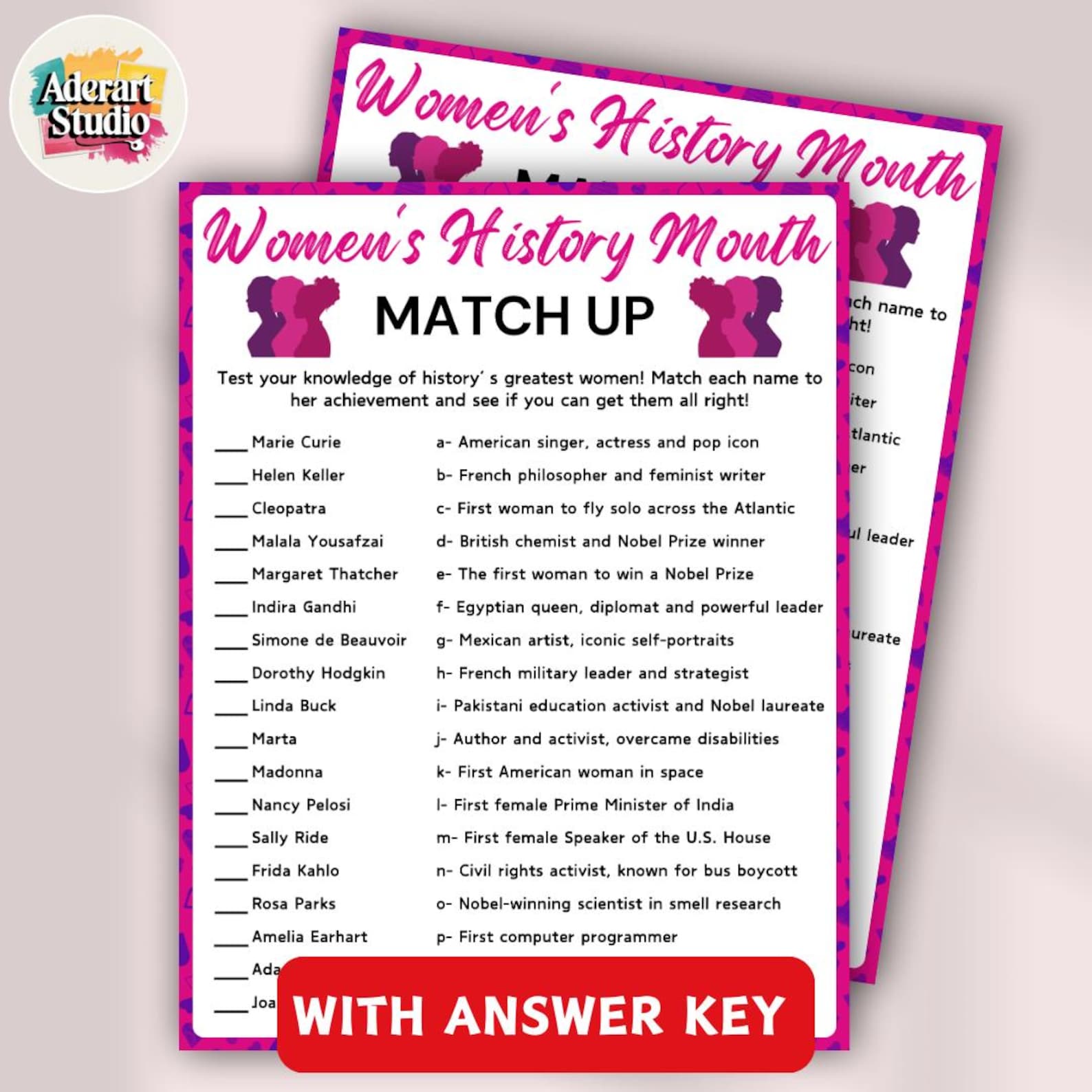 Women's History Month Match up Game, Women's Day Games, Famous Women ...