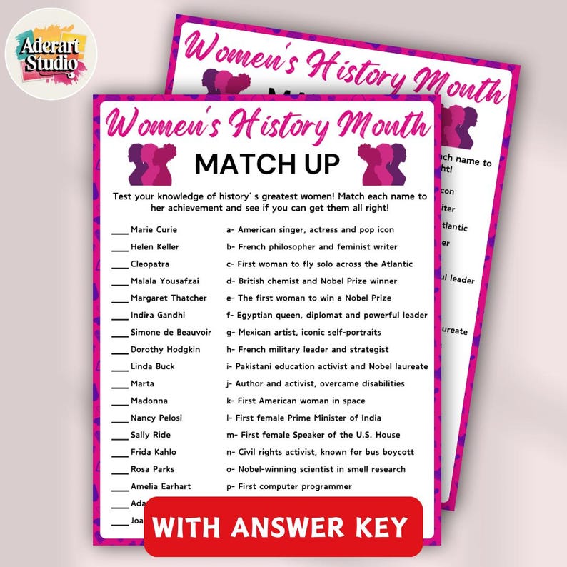 Women's History Month Match up Game, Women's Day Games, Famous Women ...