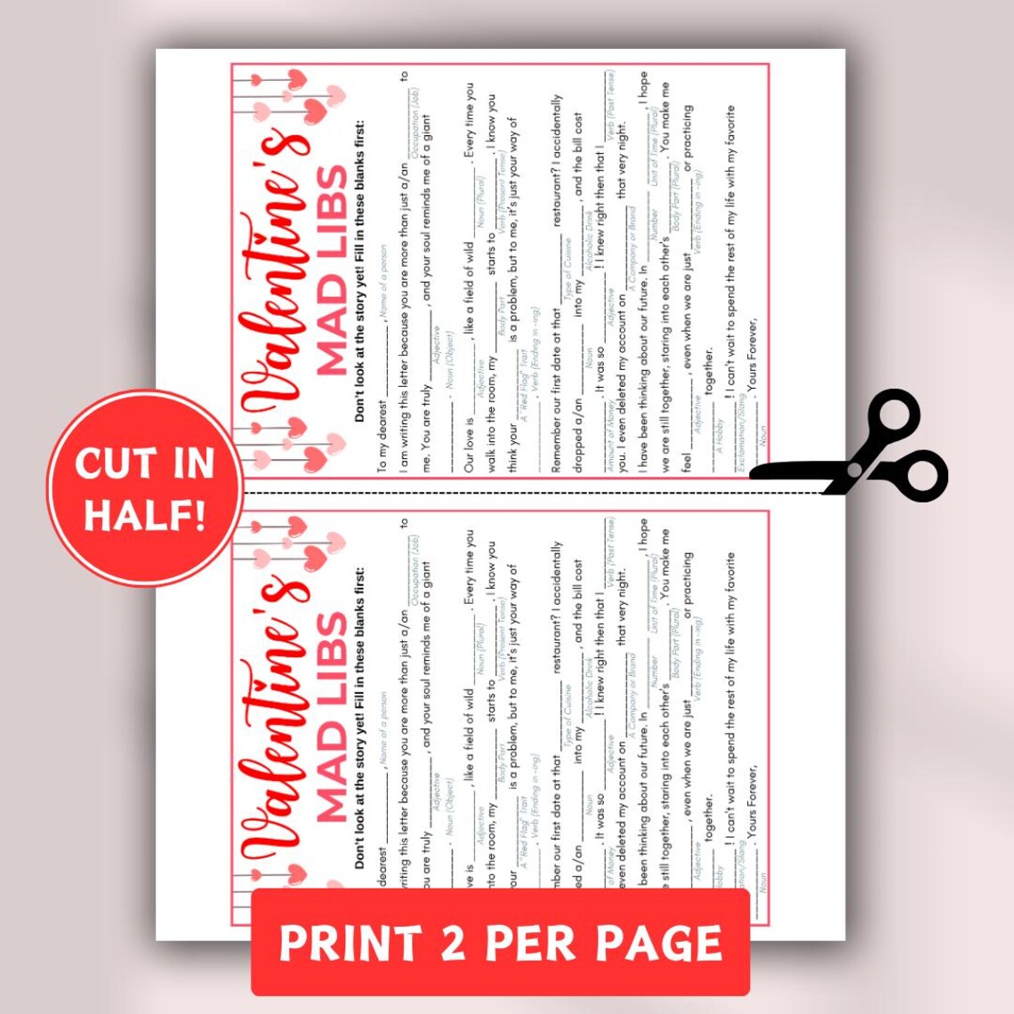 Valentine's Day Mad Libs, Printable Valentines Story, Valentine Party ...