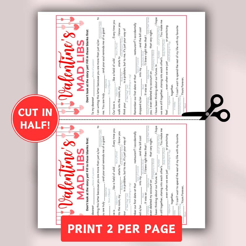 Valentine's Day Mad Libs, Printable Valentines Story, Valentine Party ...