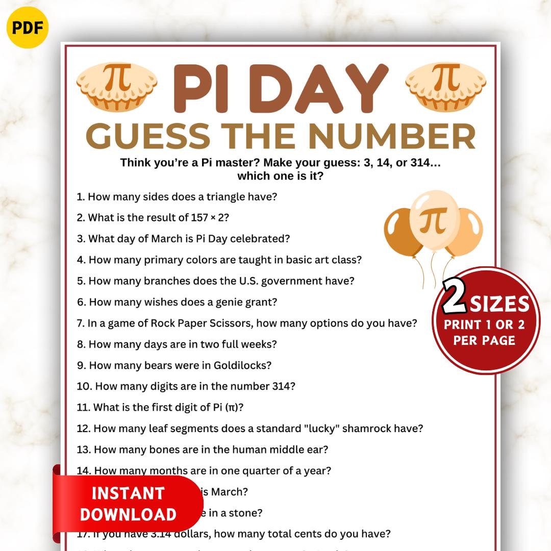 Guess the Number Game, Pi Day Trivia Game, Printable Pi Day Game for ...