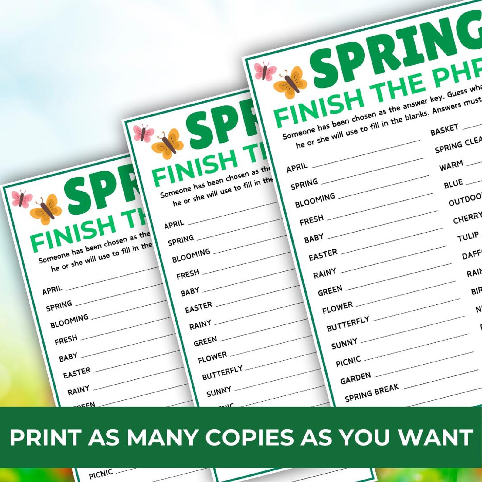 Spring Finish the Phrase Game, Finish My Phrase, Printable Spring Games ...