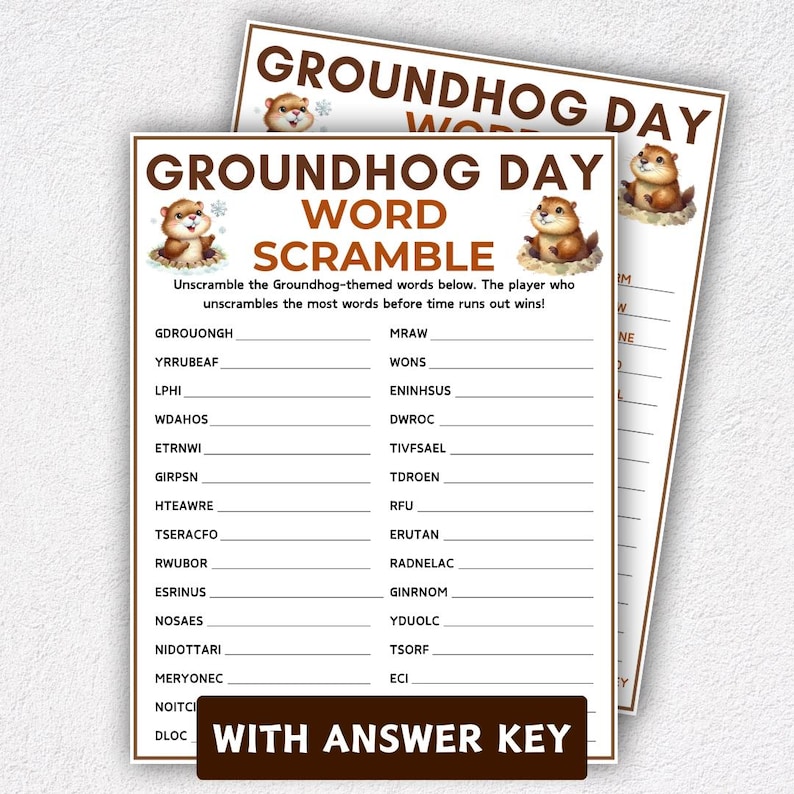 Groundhog Day Word Scramble Game, Printable Groundhog Activity, Word ...