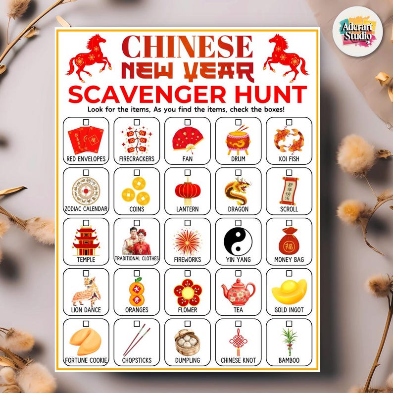 Chinese New Year Scavenger Hunt, Indoor Treasure Hunt, Printable Lunar ...