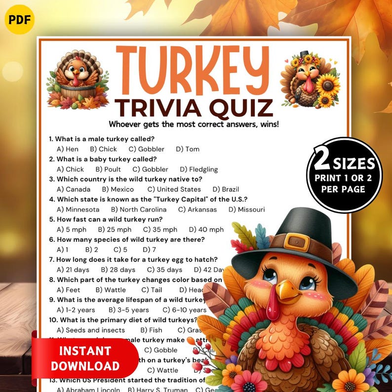 Turkey Trivia Game, Printable Thanksgiving Party Game, Fall Trivia Quiz ...