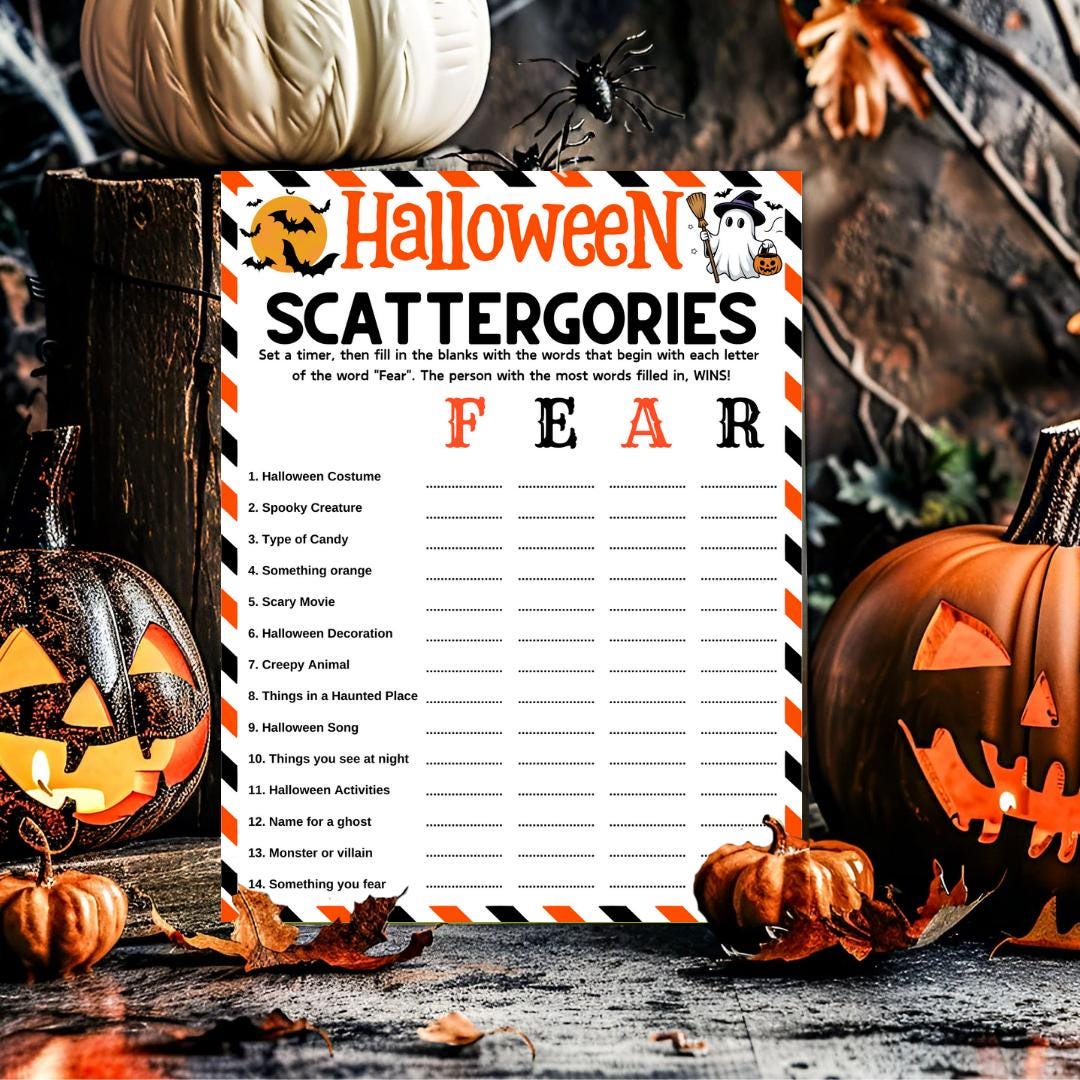 Halloween Scattergories Game, Halloween Printable Games, Group Activity ...