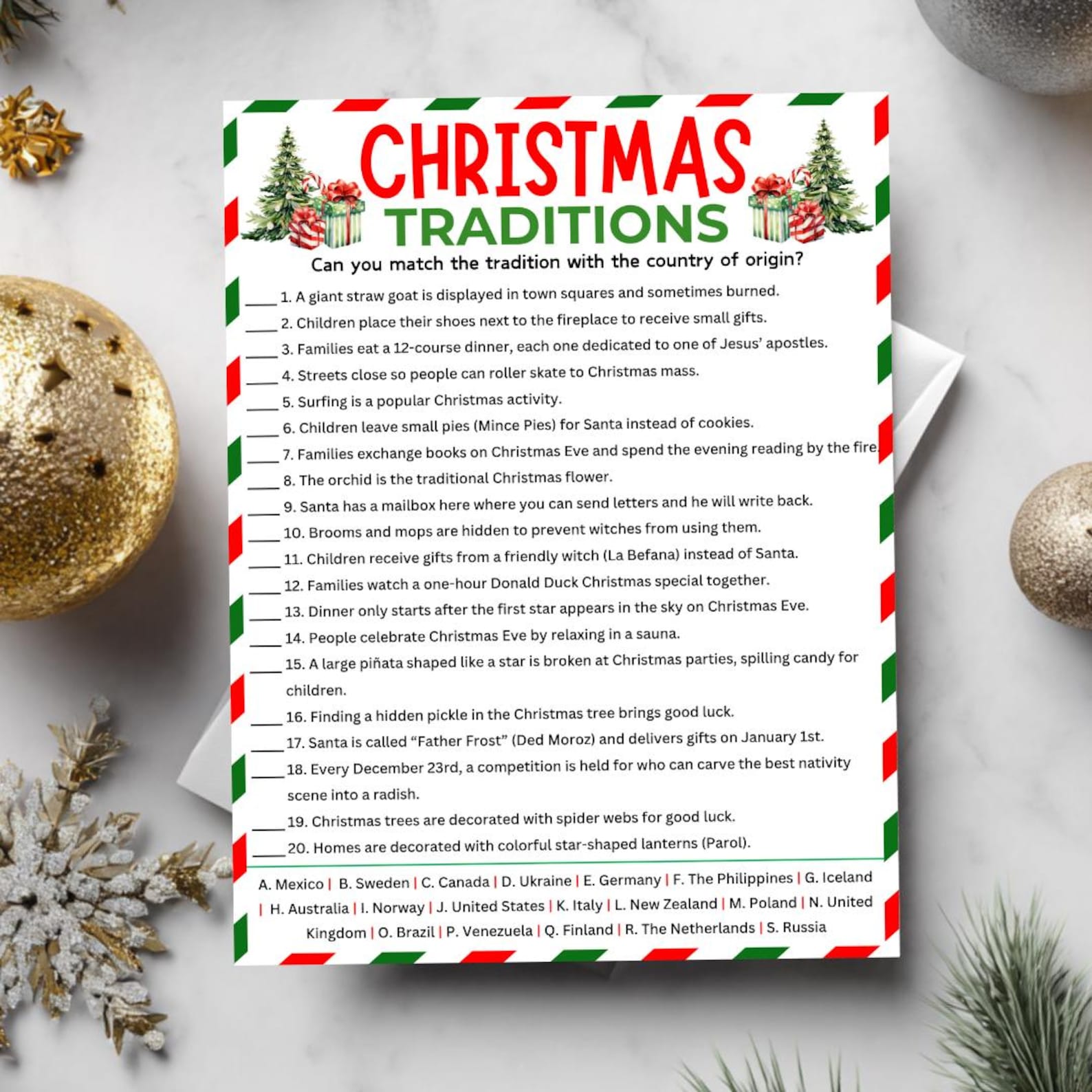 Christmas Traditions Around the World Game, Printable Christmas Game ...