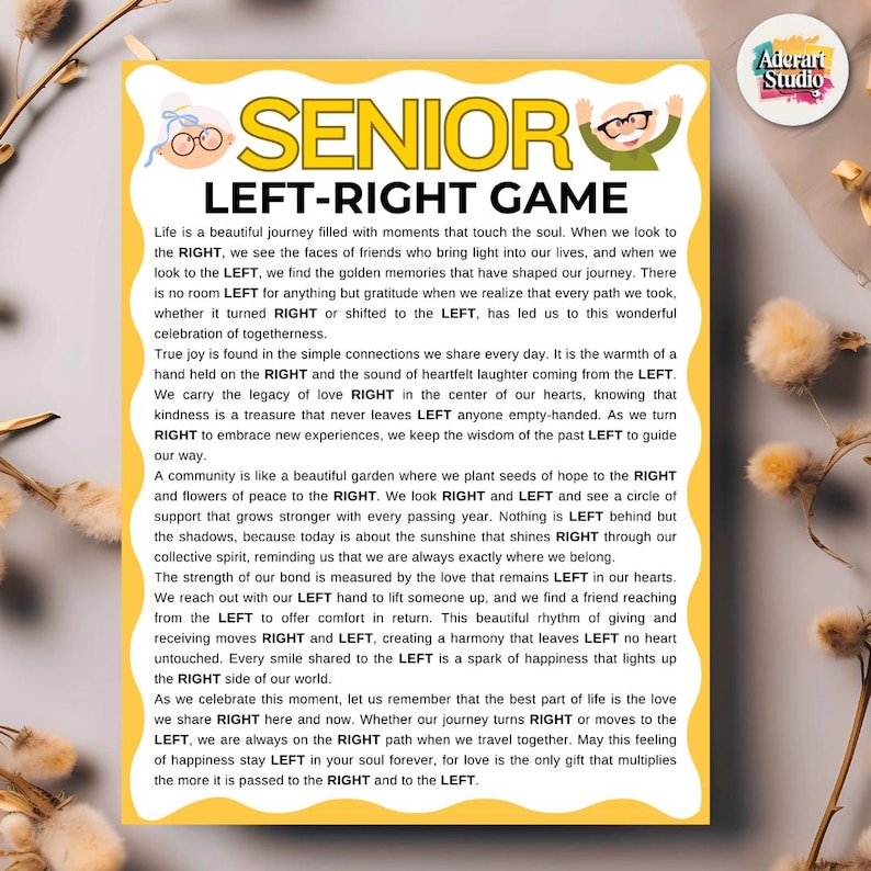Senior Left Right Game, Senior Pass the Gift Game, Senior Party Game ...