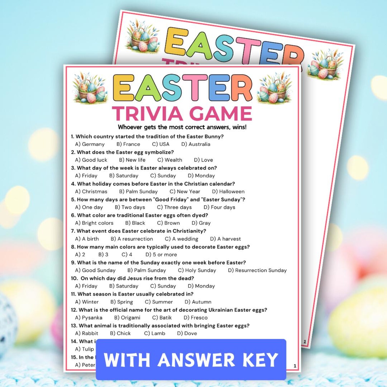 Easter Trivia Game, Printable Easter Trivia Quiz, Easter Games, Easter ...