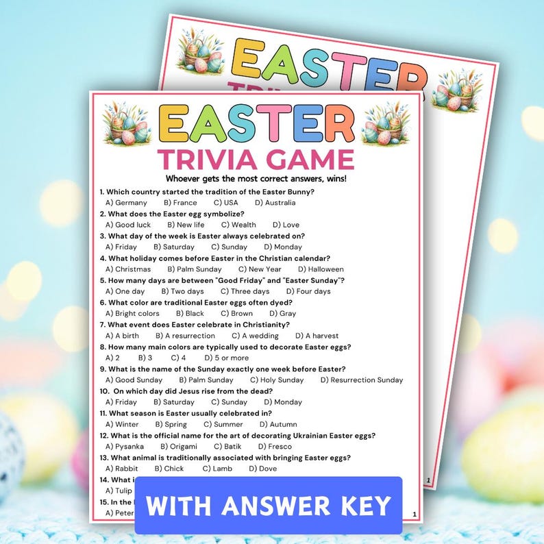 Easter Trivia Game, Printable Easter Trivia Quiz, Easter Games, Easter ...