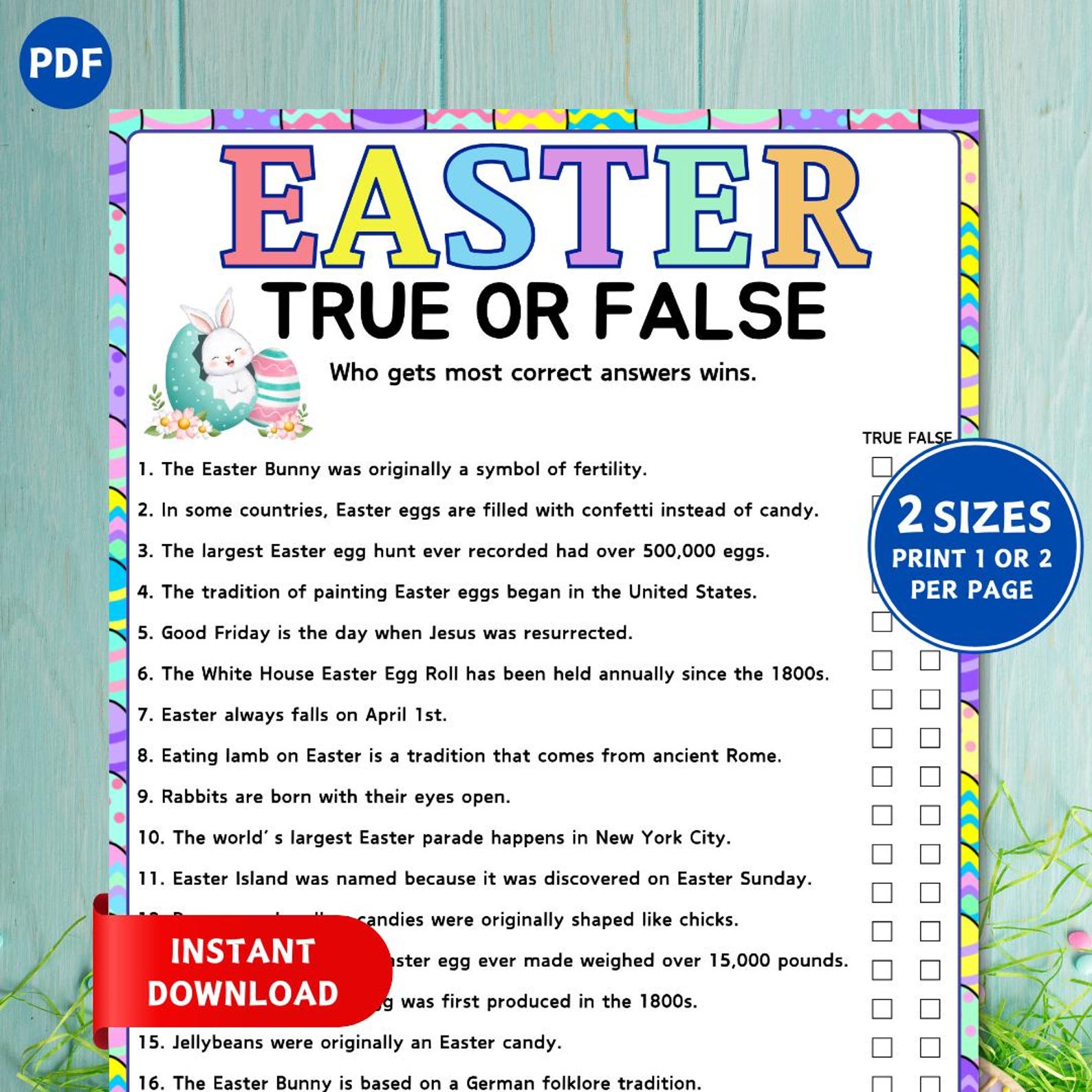True or False Easter Game, True or False Game, Printable Easter Games ...