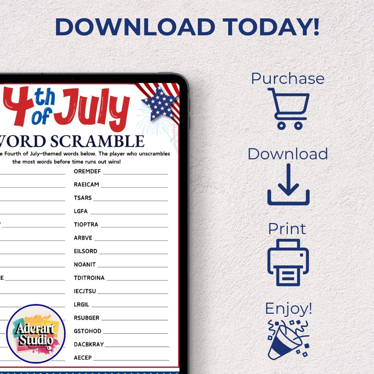 4th of July Word Scramble Game, Printable Independence Day Party Games ...