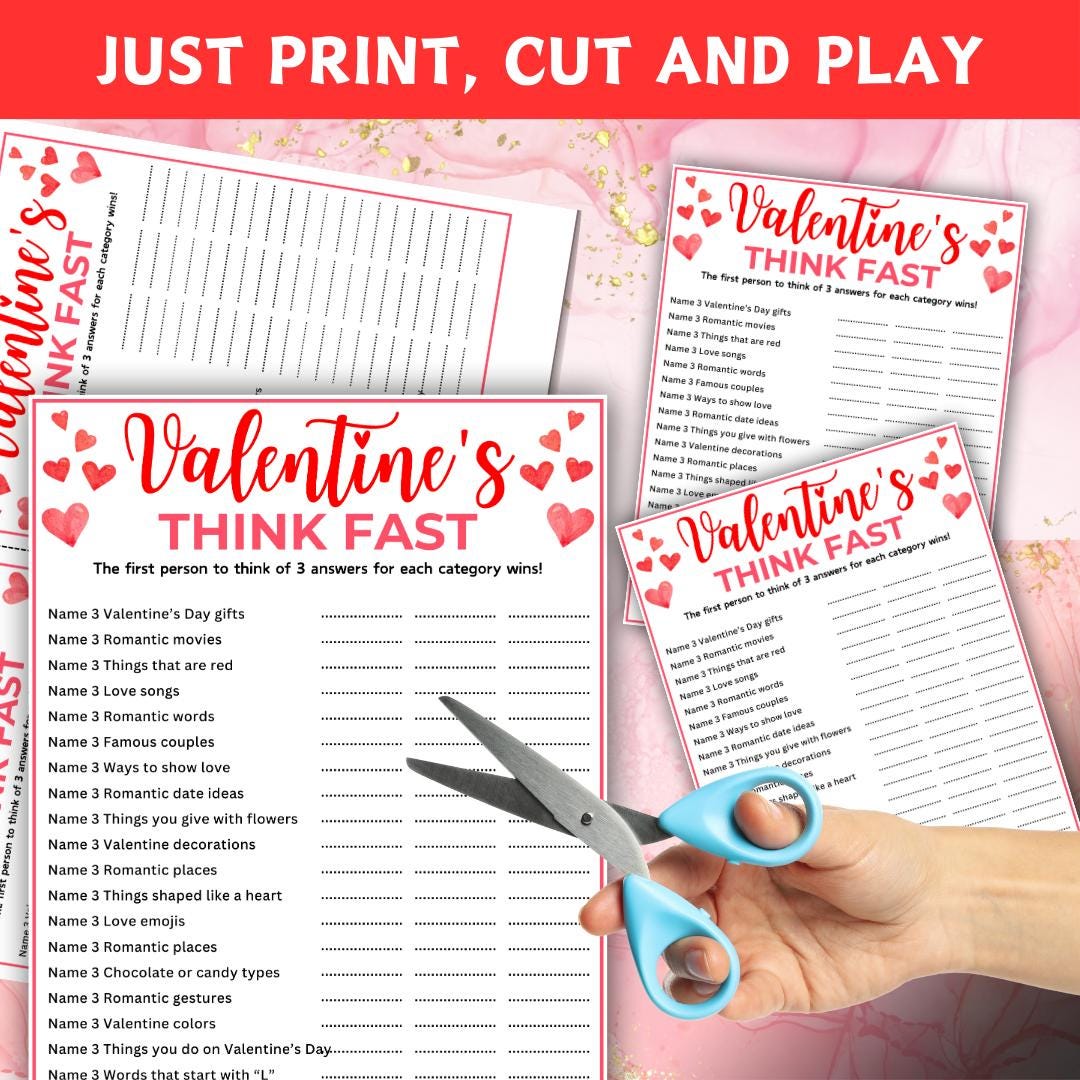 Valentine's Day Think Fast Game! Printable Valentines Games, Valentines ...
