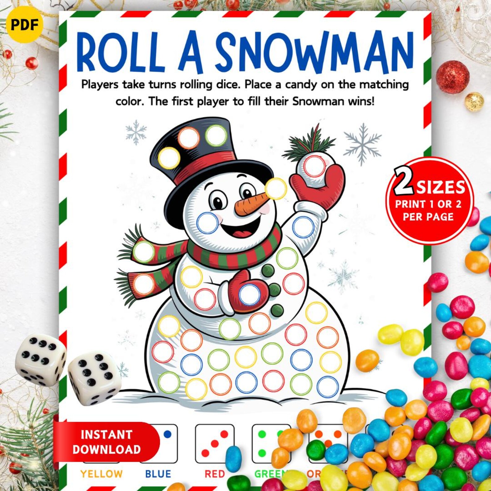 Roll A Snowman Game, Christmas Party Games, Printable Holiday Game ...