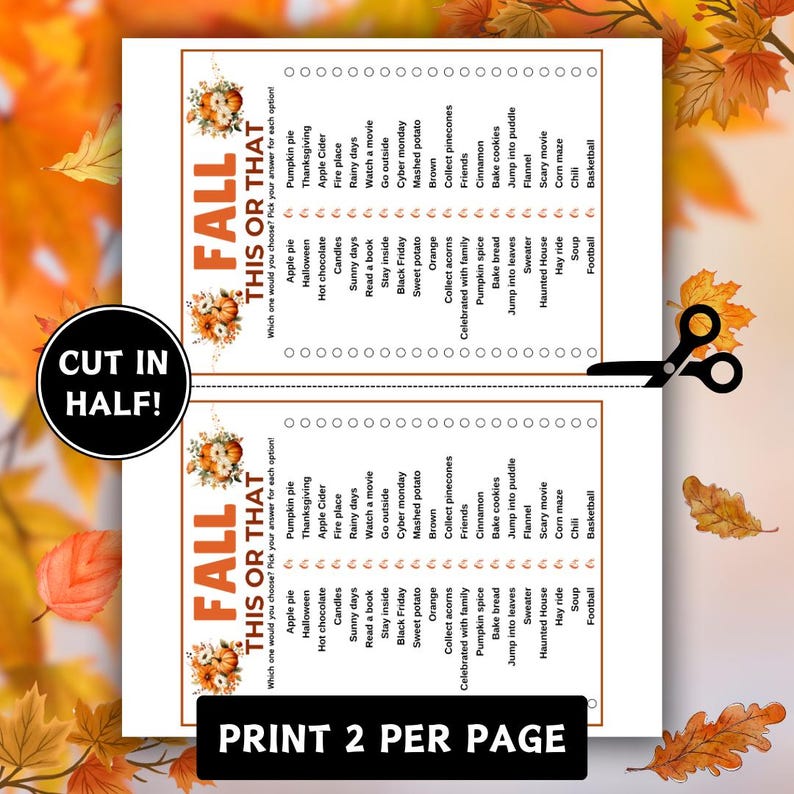 Fall This or That Game, Would You Rather, Printable Autumn Games, Fall ...
