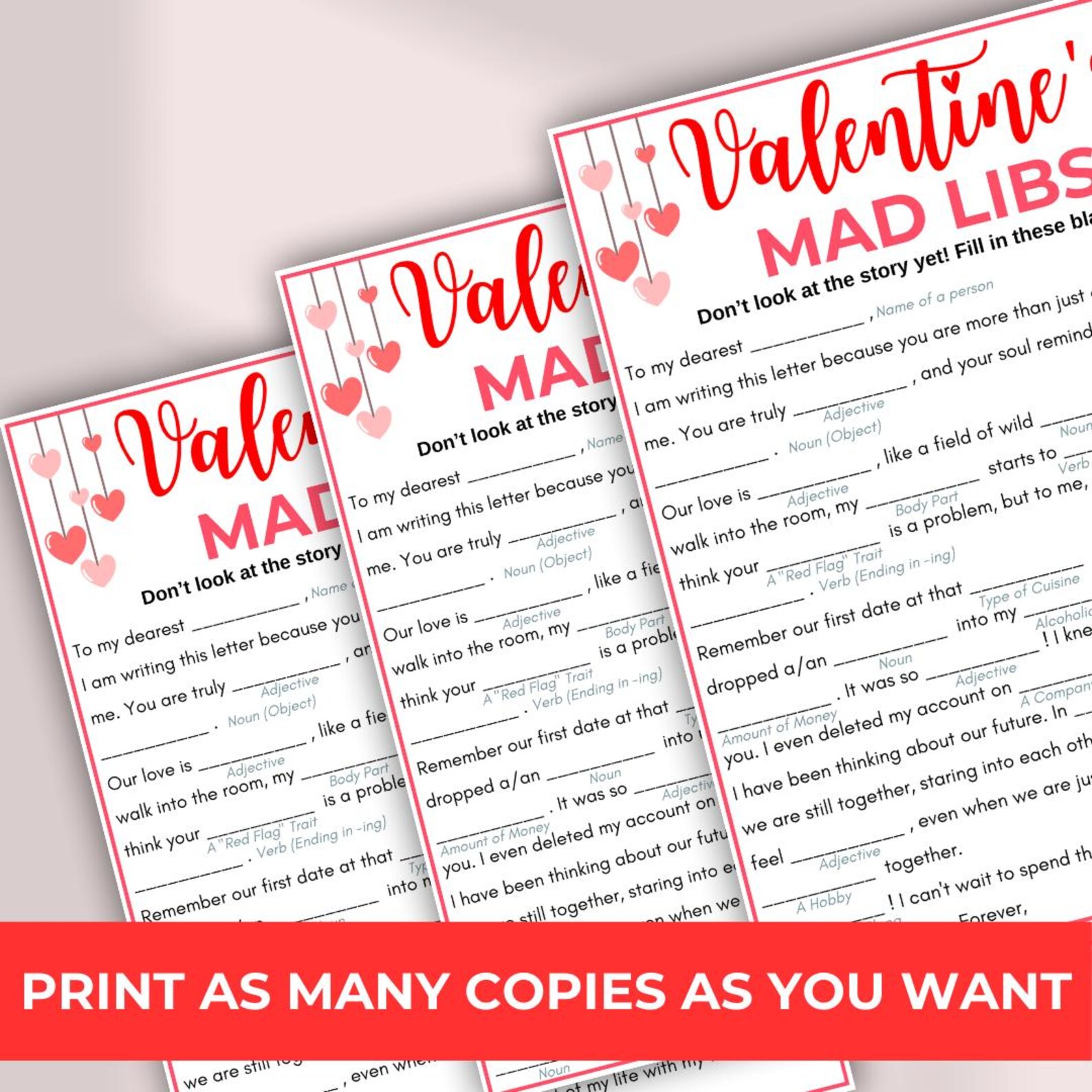 Valentine's Day Mad Libs, Printable Valentines Story, Valentine Party ...