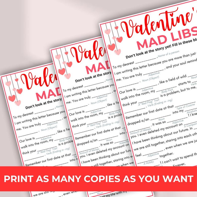 Valentine's Day Mad Libs, Printable Valentines Story, Valentine Party ...