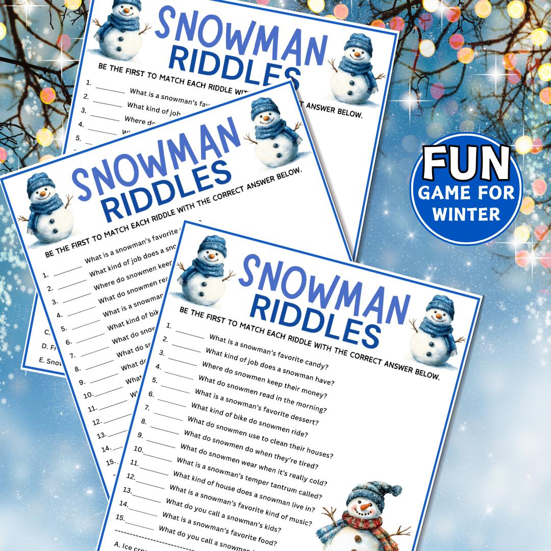 Snowman Riddles Game, Riddle Me This, Printable Winter Activities ...
