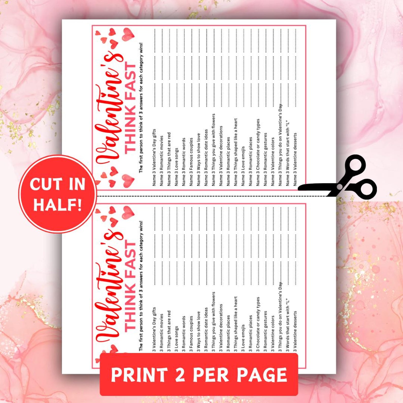 Valentine's Day Think Fast Game! Printable Valentines Games, Valentines ...