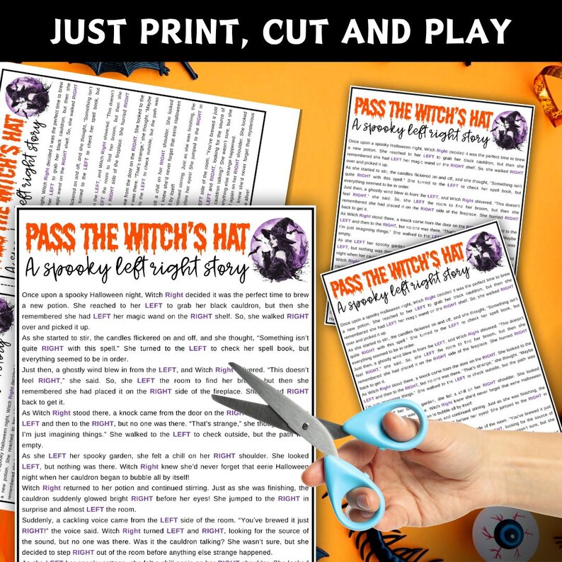 Pass the Witch's Hat Left Right Game, Halloween Left Right Story, Pass ...