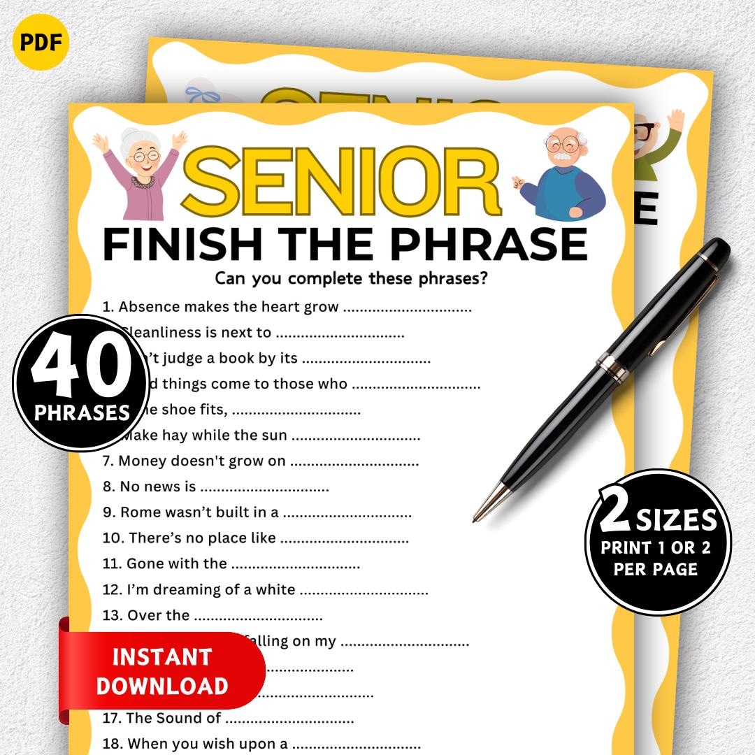 Senior Finish the Phrase Game, Printable Games for Senior Citizens ...