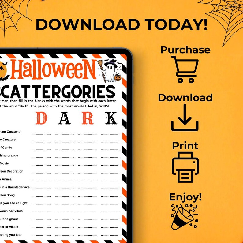 Halloween Scattergories Game, Halloween Printable Games, Group Activity ...