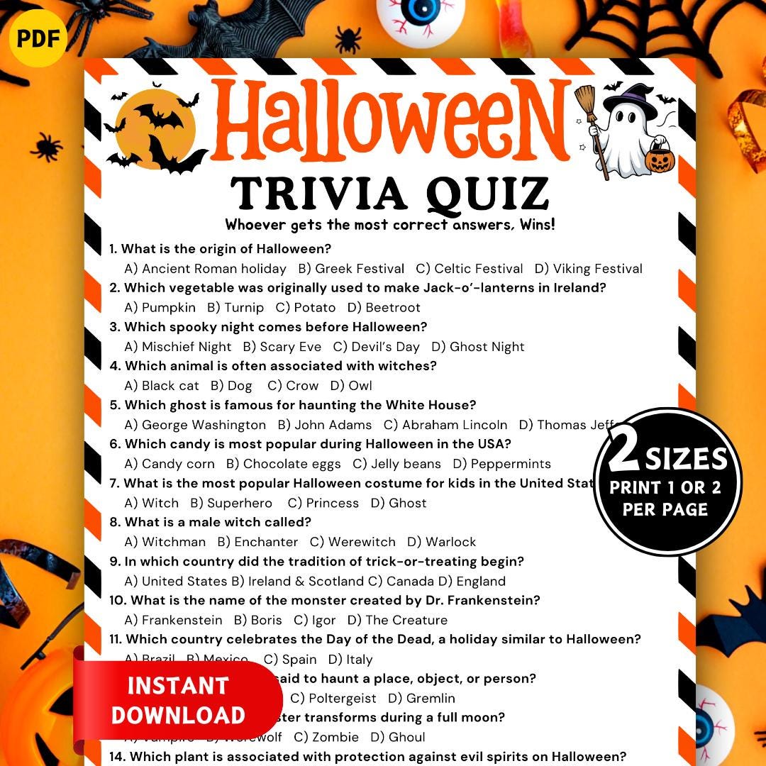 Halloween Trivia Game, Halloween Trivia Quiz, Printable Fun Facts ...
