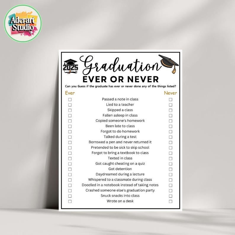 Printable Graduation Game Never Have I Ever, Fun Graduation Party Games ...