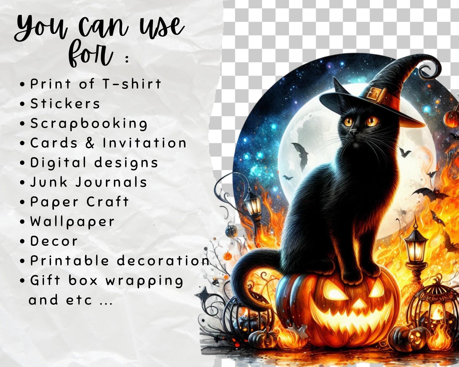 Halloween Scary Cat Clipart, Halloween Kitten Clipart, Funny Animal PNG ...