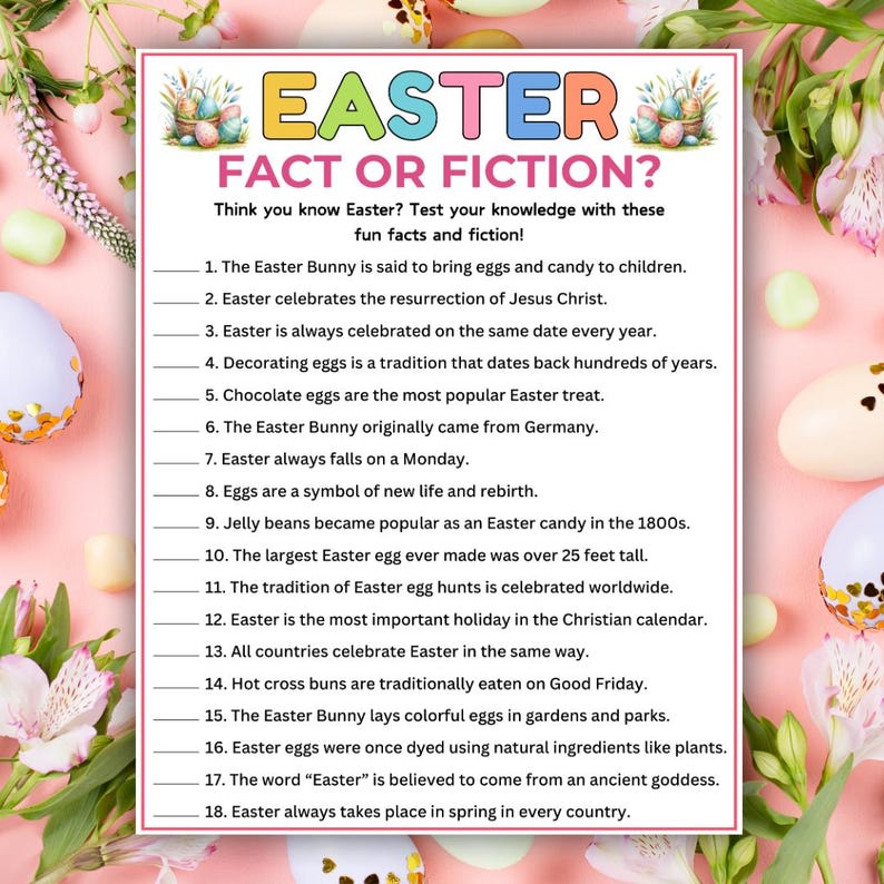 Easter Fact or Fiction Game, Printable Easter Party Game, Easter Facts ...