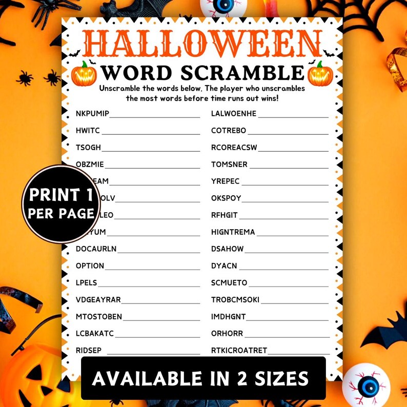 Halloween Word Scramble Game, Printable Halloween Game, Word Unscramble ...