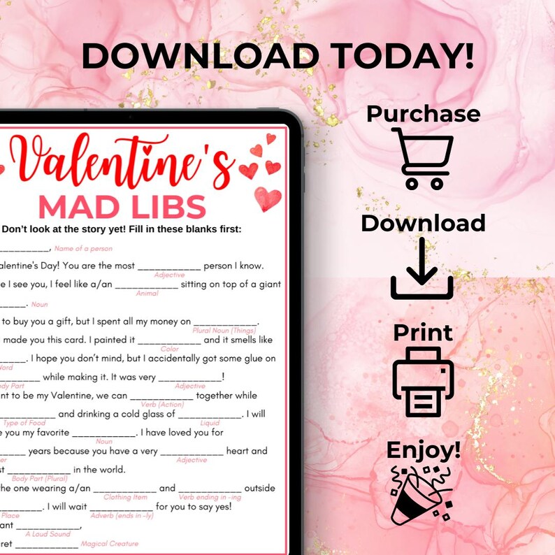 Valentine's Day Mad Libs Game, Printable Games for Kids, Children's ...