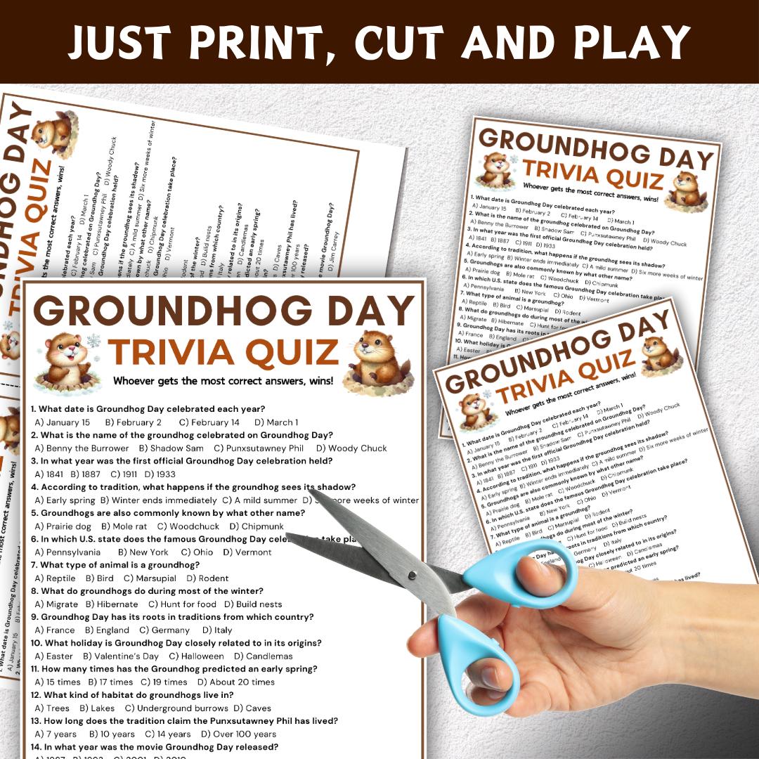 Groundhog Day Trivia Game, Printable Groundhog Day Activity, Family ...