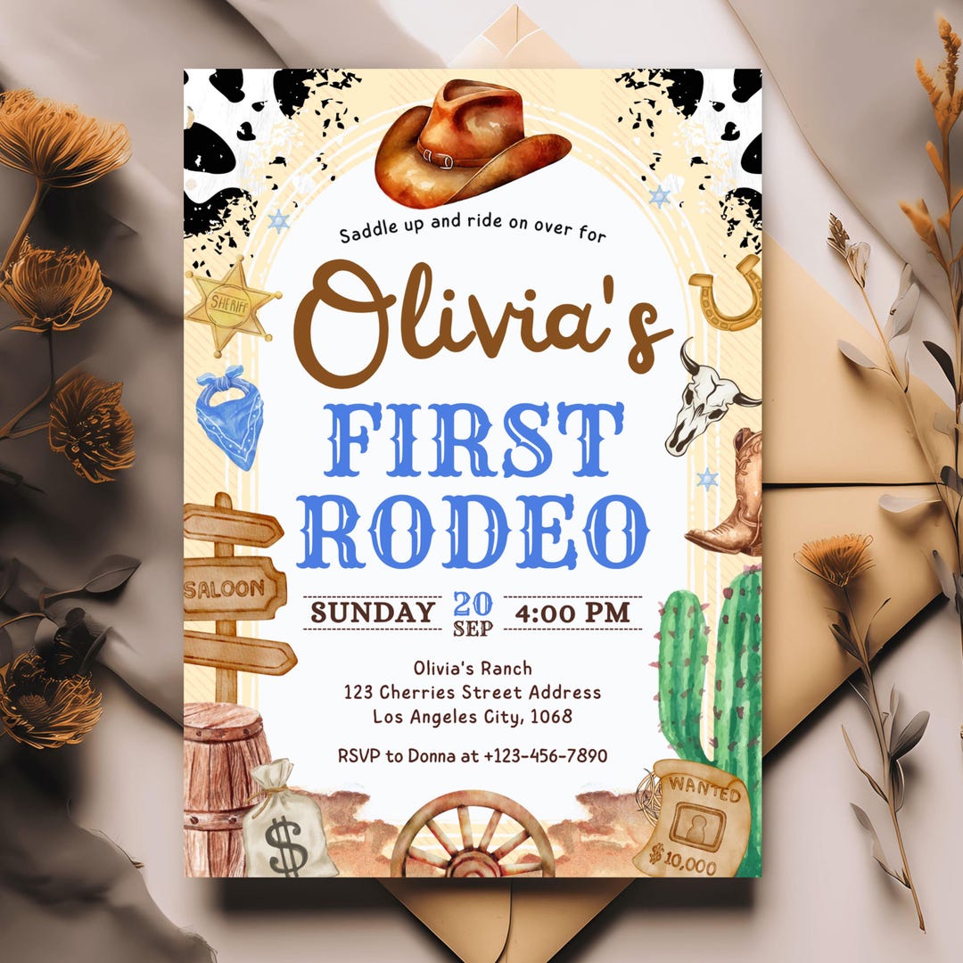 Editable First Rodeo Birthday Invitation Template, Printable Cowboy ...