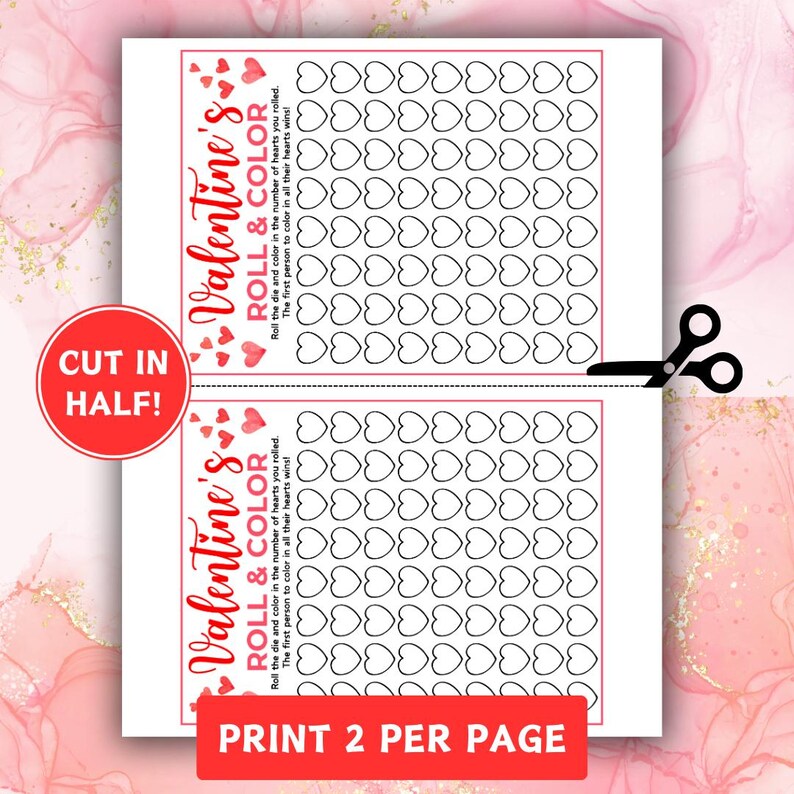 Printable Valentines Day Roll and Color Game, Valentines Party Game ...