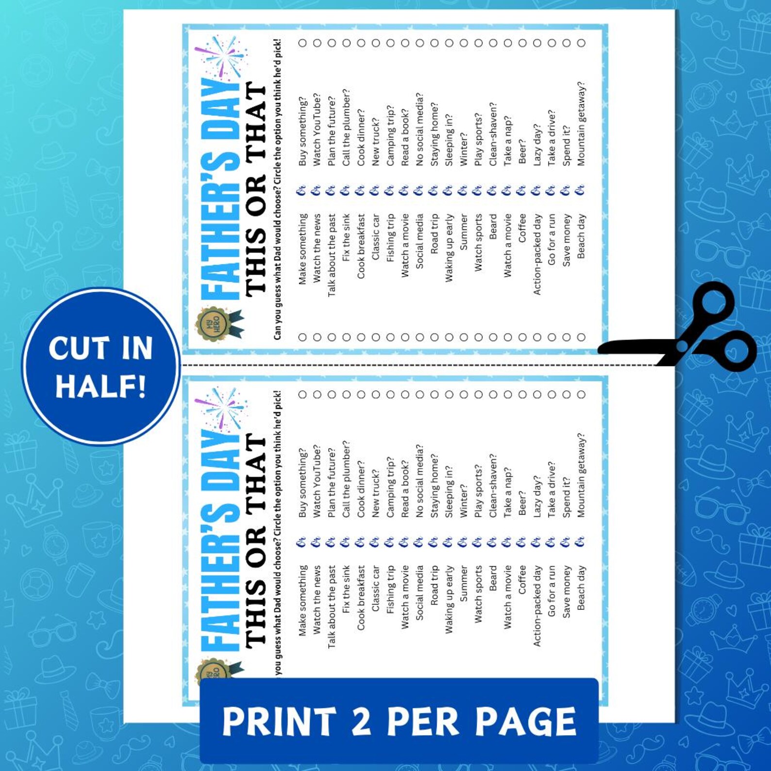 Printable Father's This or That Game, Fathers Day Party Game, Fathers ...