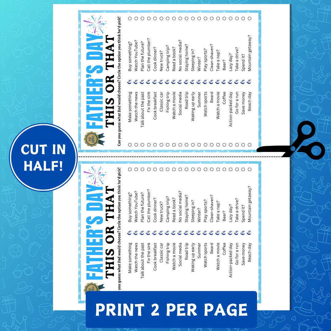 Printable Father's This or That Game, Fathers Day Party Game, Fathers ...