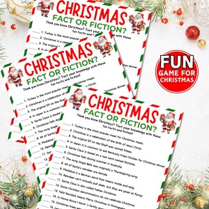 Christmas Fact or Fiction Game, Printable Holiday Trivia Party Game ...