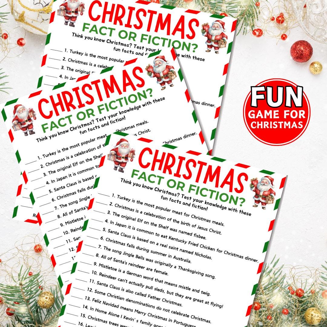 Christmas Fact or Fiction Game, Printable Holiday Trivia Party Game ...