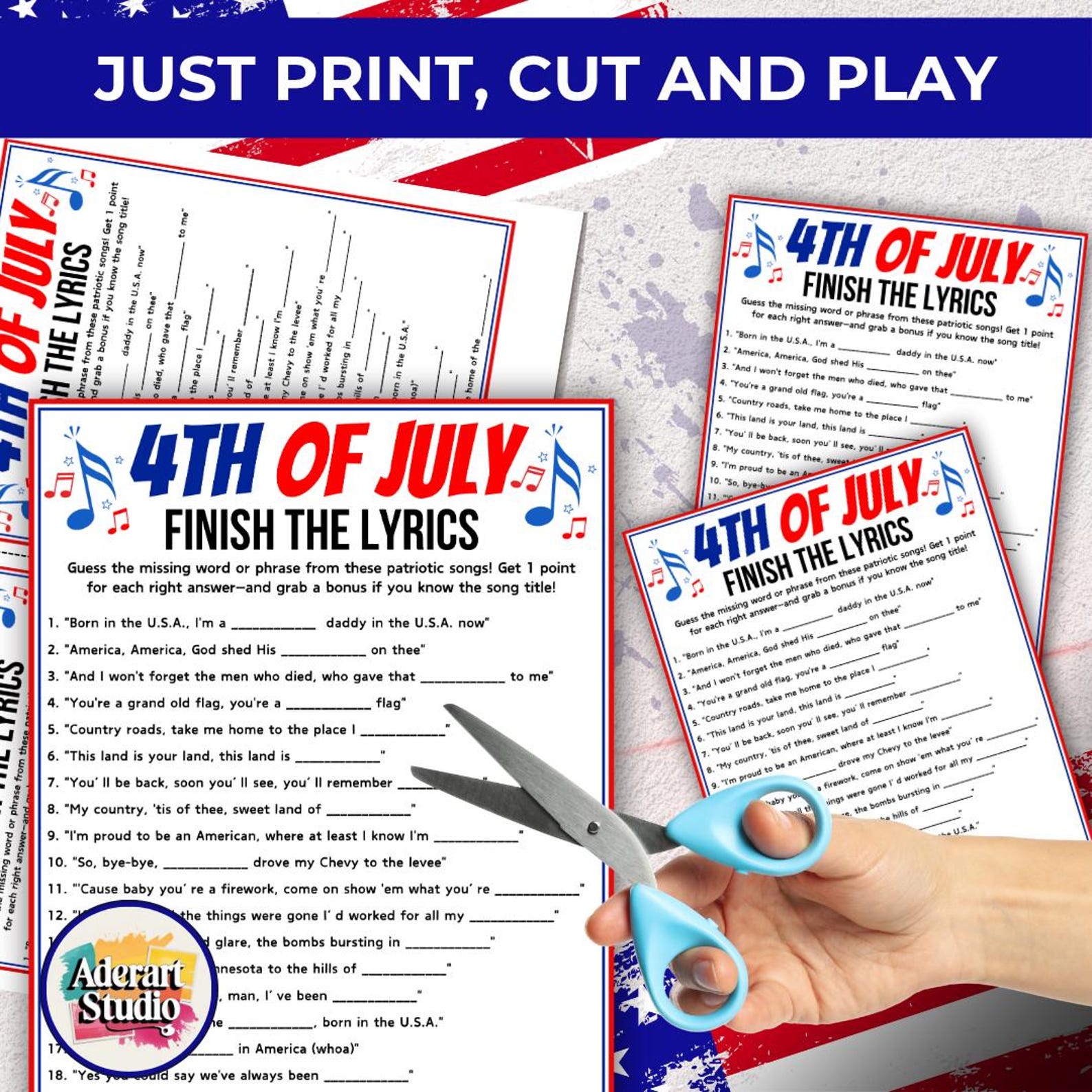 4th of July Finish the Lyrics Game, Printable 4th of July Party Games ...